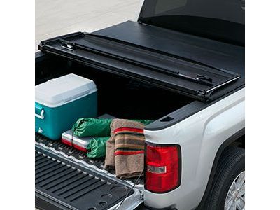 OEM GM 84023758 - Short Box Hard Tri-Fold Tonneau Cover with GMC Logo