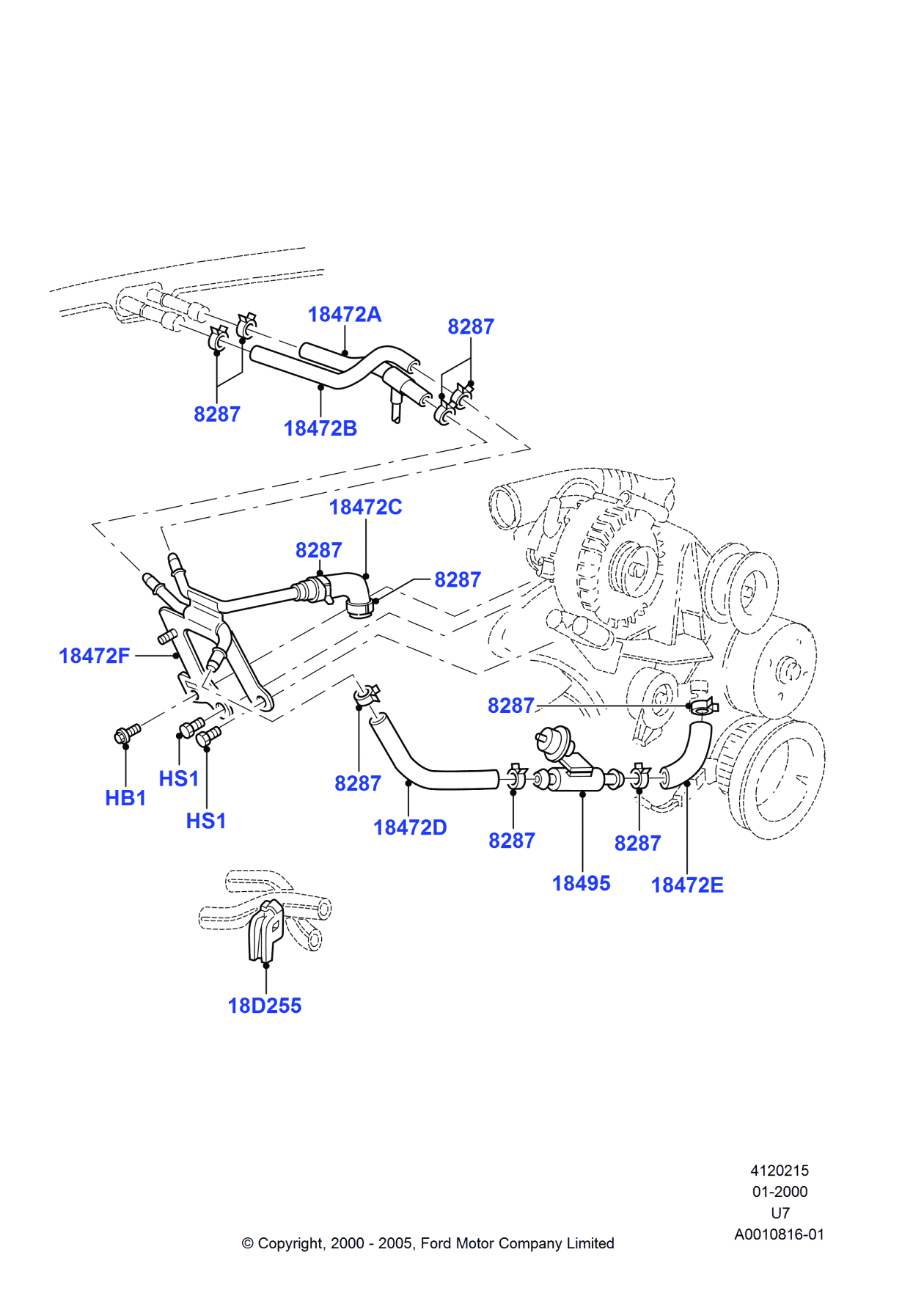 OEM Ford 1L5Z-18696-BA - Tube - Auxiliary Heater Supply